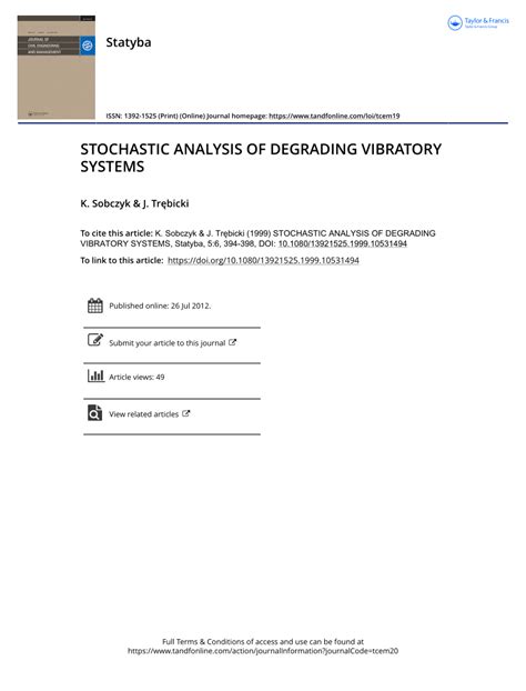 Pdf Stochastic Analysis Of Degrading Vibratory Systems
