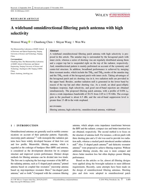 A Wideband Omnidirectional Filtering Patch Antenna With High Selectivity Request Pdf