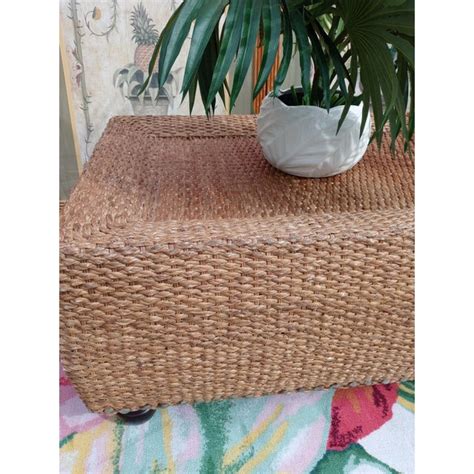 Vintage Coastal Tropical Rectangular Seagrass Coffee Table In The Style