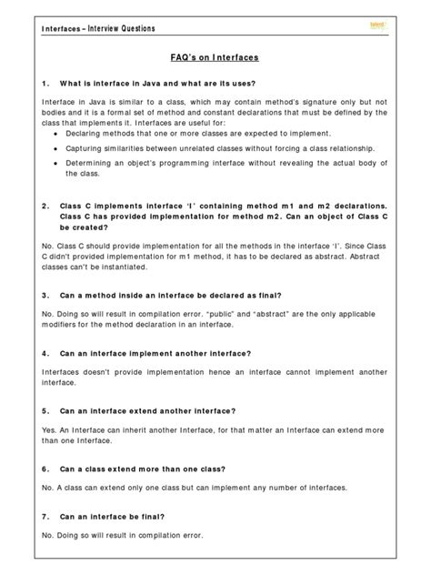 Interview Questions Interfaces Pdf Class Computer Programming Method Computer Programming