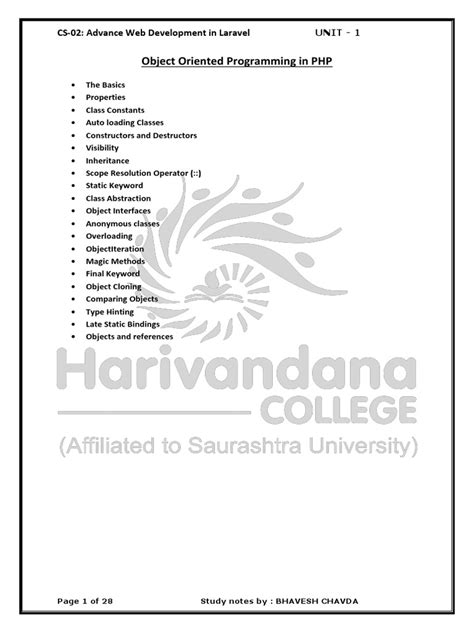 Object Oriented Programming In Php Cs 02 Advance Web Development In Laravel Pdf Class