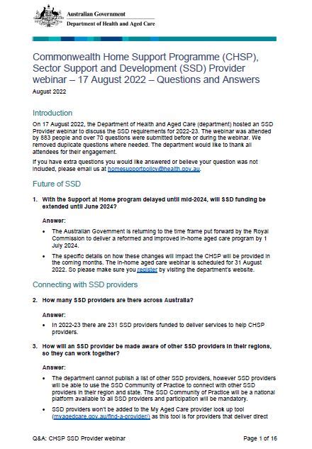 Commonwealth Home Support Programme Chsp Resources Australian Government Department Of