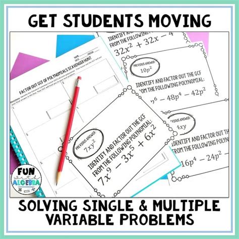 Factor Out Greatest Common Factor Gcf Scavenger Hunt Self Checking