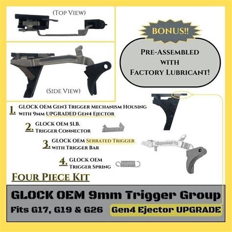 Glock Oem Trigger Assembly 9mm Gen 3 17 19 25 26 28 34 5 5 Grooved Gen 4 Ejector Ebay