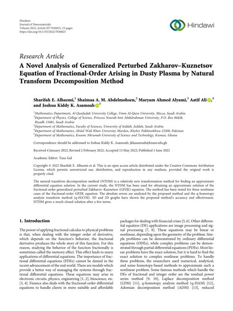 Pdf A Novel Analysis Of Generalized Perturbed Zakharov Kuznetsov Equation Of Fractional Order