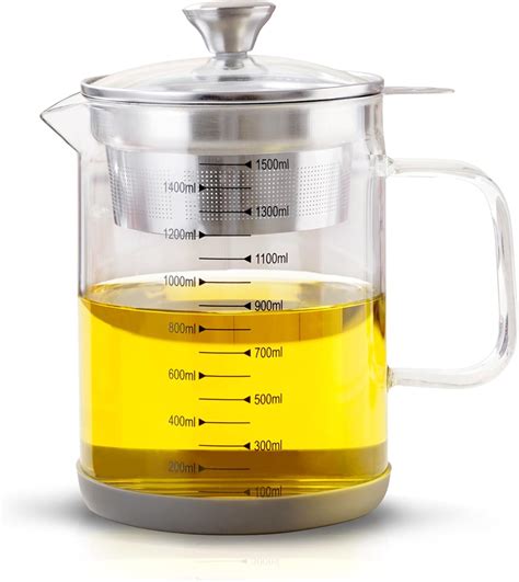 Abdodar 50oz Glass Oil Strainer Container With Fine Mesh Strainer For Bacon Grease