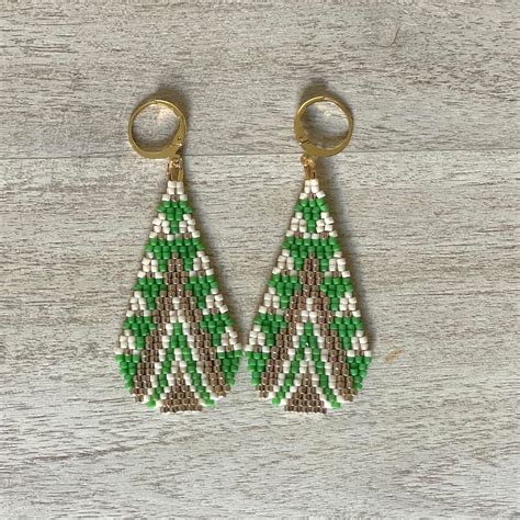 First Green Brick Stitch Earring Pattern Digital Download Snails