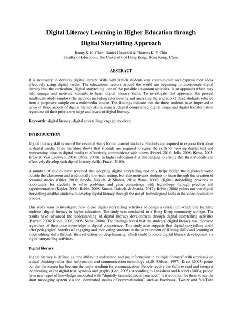 Pdf Digital Literacy Learning In Higher Education Through Digital Storytelling Approach