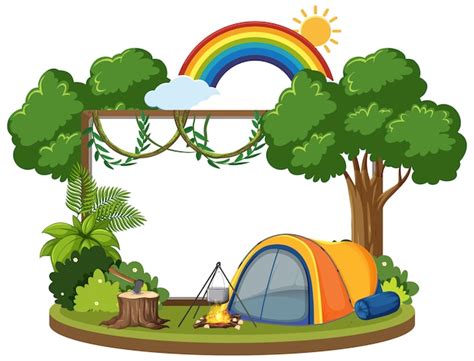 Premium Vector Board Template With Camping Theme In The Forest