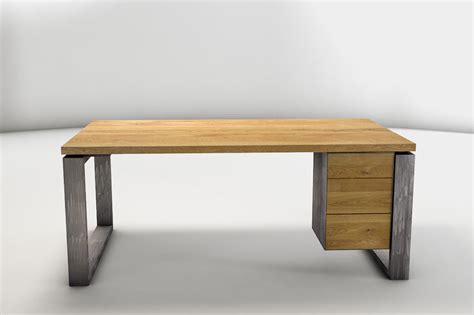 Eichenholz Schreibtisch Mit Tischgestell Aus Metallkufen Holzpiloten