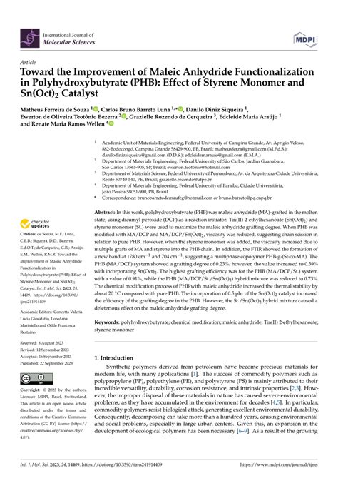 Pdf Toward The Improvement Of Maleic Anhydride Functionalization In Polyhydroxybutyrate Phb
