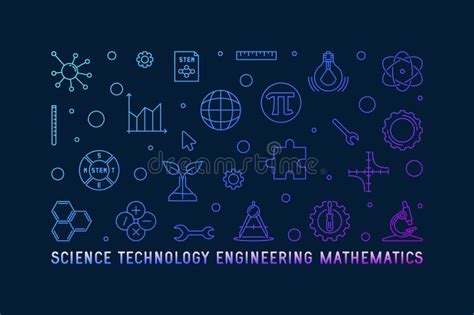 Science Technology Engineering Mathematics Line Illustration Stem Concept Linear Horizontal