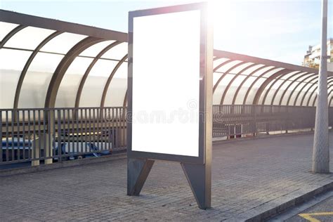 Vertical Empty Billboard Placeholder Template On The City Bus Stop
