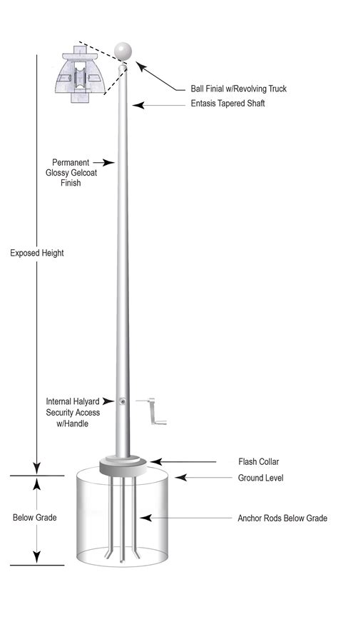 Fiberglass Hinge Base Internal Halyard Winch Flagpole