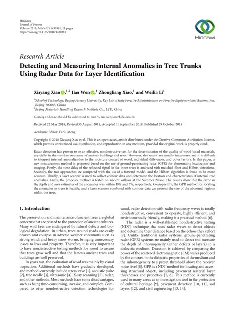 PDF Detecting And Measuring Internal Anomalies In Tree Trunks Using Radar Data For Layer