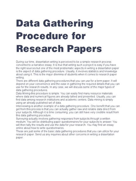 Data Gathering Procedure For Research Papers Pdf