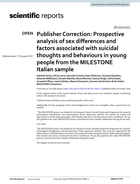 Pdf Publisher Correction Prospective Analysis Of Sex Differences And