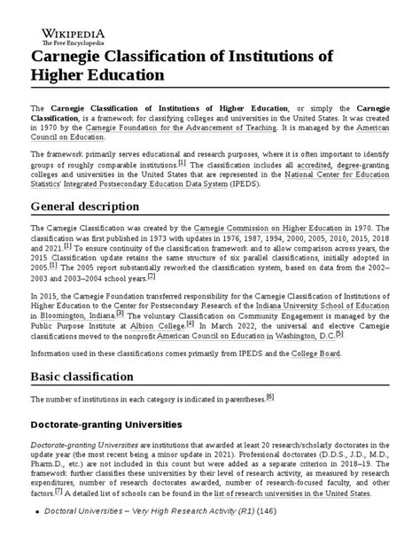 Carnegie Classification Of Institutions Of Higher Education Pdf Higher Education