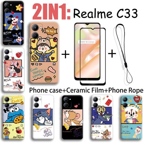 2 In 1 Realme C33 Case With Tempered Glass Ceramic Film Screen