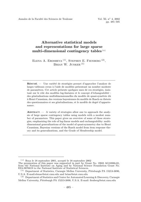 Pdf Alternative Statistical Models And Representations For Large