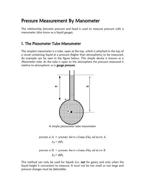 Pressure Measurement By Manometer Pdf Pressure Measurement Pressure
