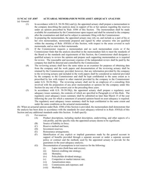 11 Ncac 11f 0307 Actuarial Memorandum With Asset