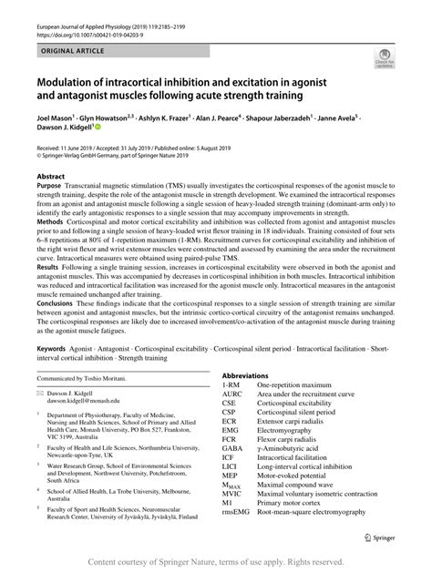 Modulation Of Intracortical Inhibition And Excitation In Agonist And