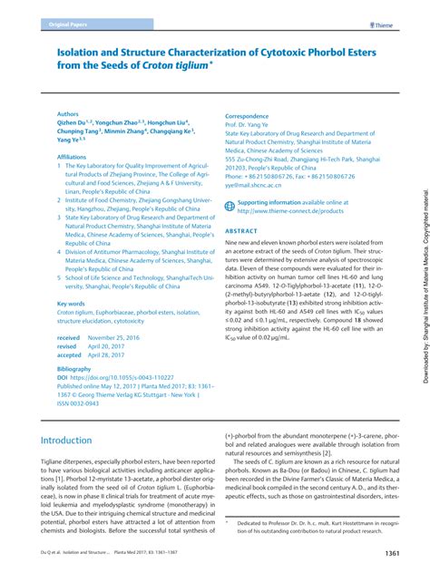 Pdf Isolation And Structure Characterization Of Cytotoxic Phorbol Esters From The Seeds Of