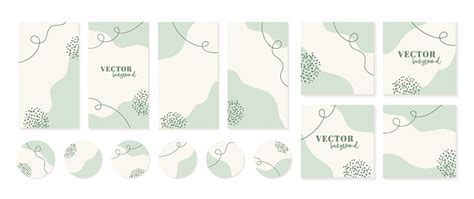 미니멀리스트 인스 타 그램 게시물 스토리 템플릿 녹색 중립적 인 색상의 아이콘을 강조 표시합니다 텍스트를위한 복사 공간이있는 추상적 인 유기적 인 손으로 그린 배경 배경