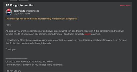 Regarding A Flagged Limited Item Message Is It Real Or Fake Platform