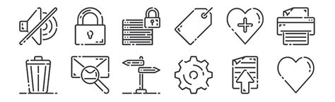 선형 사용자 인터페이스 아이콘 12세트 하트 설정 이메일 즐겨찾기 데이터베이스 웹 모바일잠금과 같은 얇은 윤곽선 아이콘입니다 0
