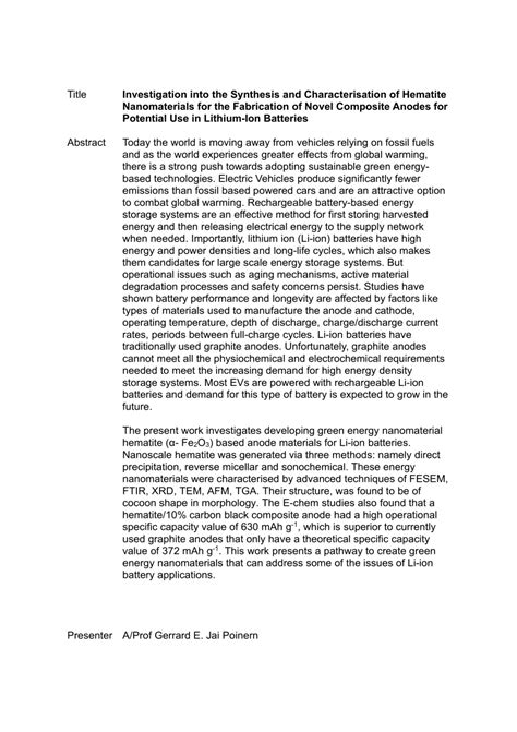 Pdf Title Investigation Into The Synthesis And Characterisation Of