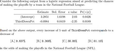 Solved Consider The Following Output From A Logistic Chegg