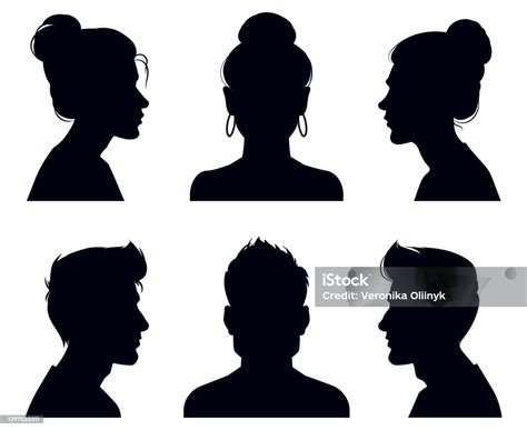 남성 및 여성 머리 실루엣 사람들 프로필 및 전체 얼굴 초상화 익명그림자 인물 사진 벡터 일러스트레이션 세트 어른이 실루엣을