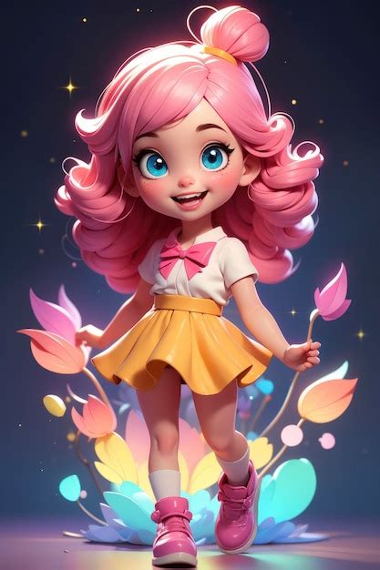 Hermosa Chica Encantadora De Dibujos Animados Foto Premium