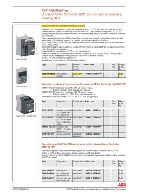 Universal Motor Controller Umc100 Fbp And Accessories Ordering Data
