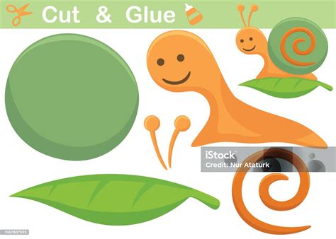나뭇잎에 귀여운 달팽이입니다 아이들을위한 교육 종이 게임 컷 아웃 및 접착 벡터 만화 그림 달팽이에 대한 스톡 벡터 아트 및 기타 이미지 Istock