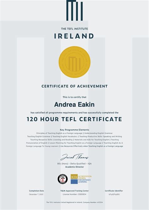 Andrea Eakin On Linkedin Delighted To Have Completed My 120 Hour Tefl Course From The Tefl