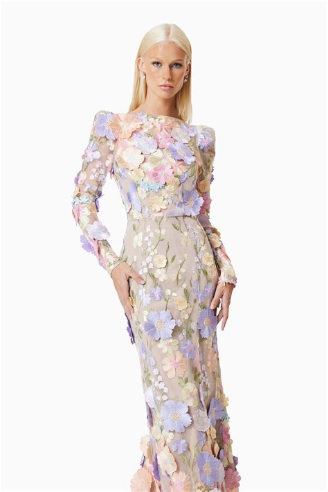 Shannon 3d Floral Midi Dress In Purple Elliatt