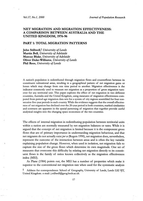 Pdf Net Migration And Migration Effectiveness A Comparison Between Australia And The United