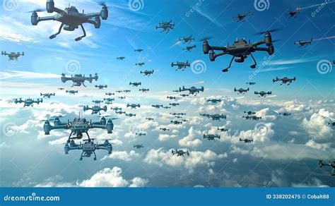Drones Swarm Around The Battleship Stock Illustration 311095129