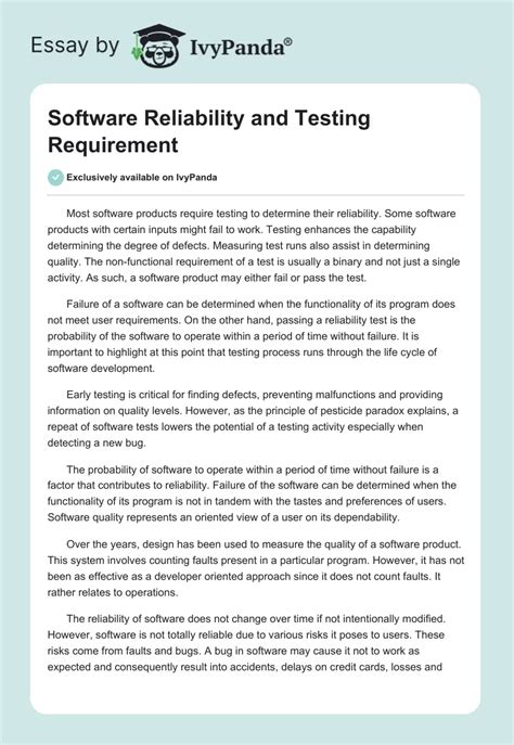 Software Reliability And Testing Requirement 1127 Words Essay Example