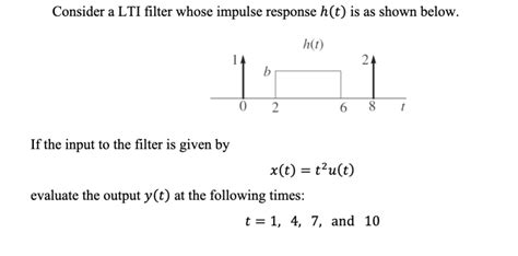 solved consider a lti filter whose impulse response h t is