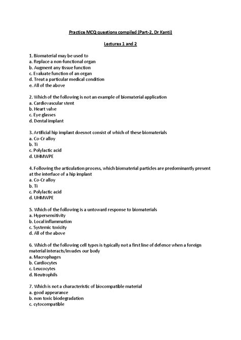 Practice Mcq Questions Compiled Replace A Non Functional Organ B Augment Any Tissue Function