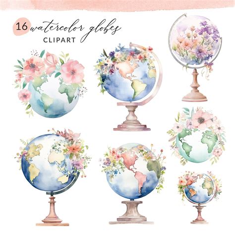 Watercolor Globe Clipart Floral Globes Clipart Watercolor Globes Clip