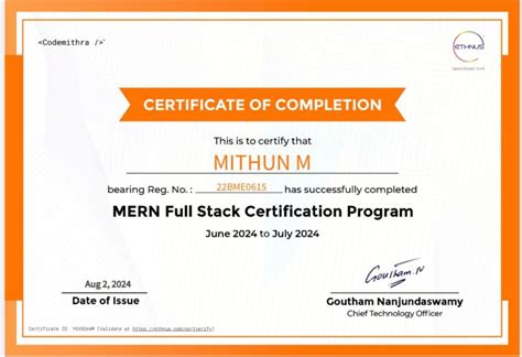 Mithun M On Linkedin Excited To Share That I Have Successfully Completed The Mern Full Stack…