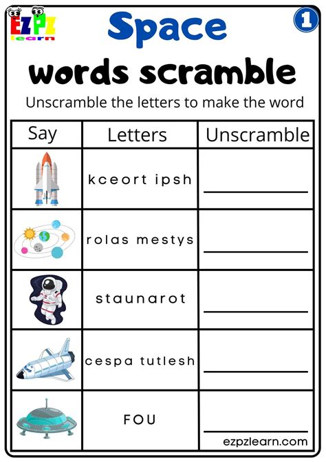 Space Word Scramble Worksheet Number 1 Ezpzlearn