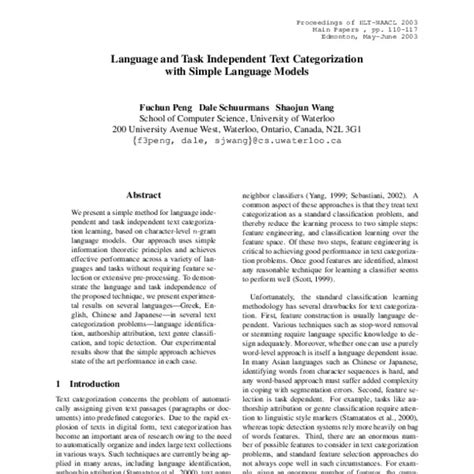 Language And Task Independent Text Categorization With Simple Language