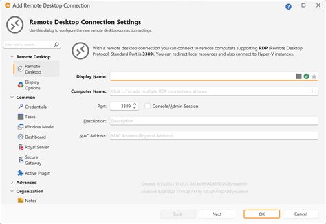 Example Creating An Rdp Connection That Is Using Royal Server