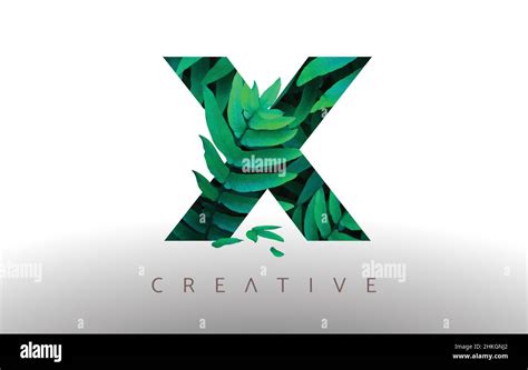 Botanical Green Eco Leaf Letter X Logo Design Icon Made From Green Leafs Creative Trendy X